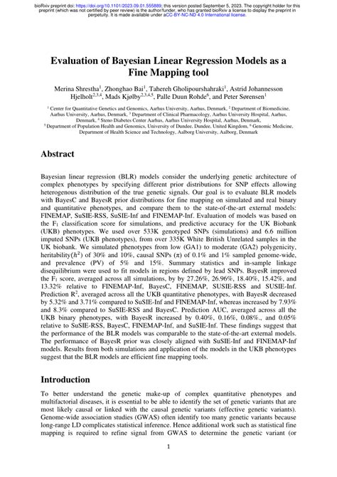 PDF Evaluation Of Bayesian Linear Regression Models As A Fine Mapping Tool
