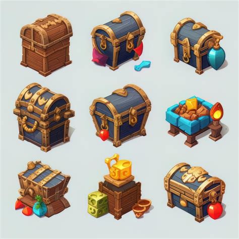 Premium Photo Treasure Chest Isometric Icons Set Vector