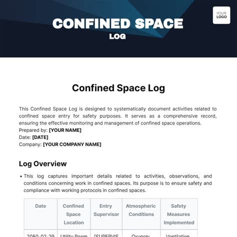Free Confined Space Log Template To Edit Online