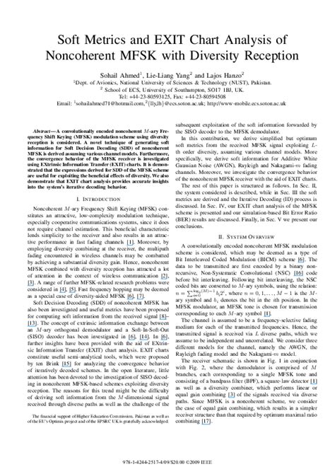 Pdf Soft Metrics And Exit Chart Analysis Of Noncoherent Mfsk With