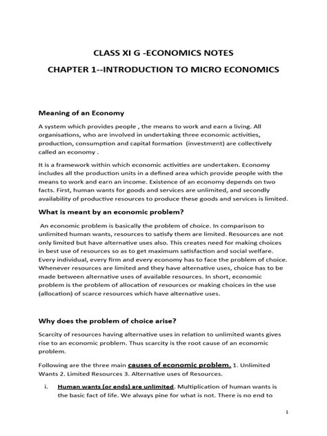 Micro Chapter 1 Notes Pdf Economics Microeconomics