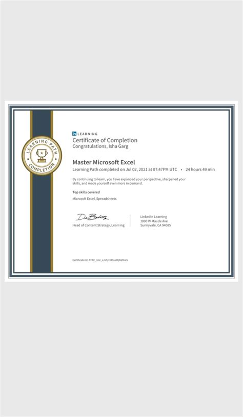 Microsoftexcel Msexcel Excelskills Certificateofcompletion Linkedinlearning Isha Garg