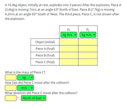 solved a 16 4kg object initially at rest explodes into 3