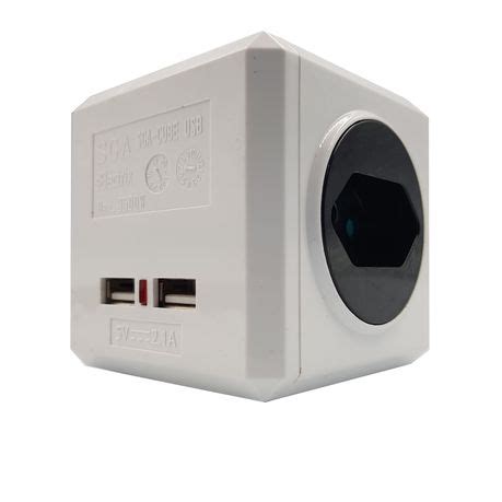 Multi Socket Cube Adaptor 2 USB 1 Three Pin 1 Round 2 Pin 2 Flat Tool Home