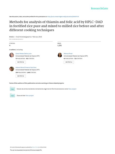Methods For Analysis Of Thiamin And Folic Acid By Pdf High Performance Liquid