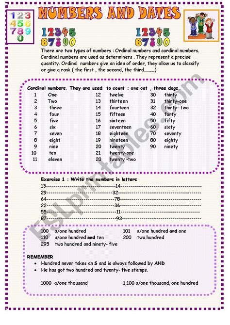Numbers And Dates Esl Worksheet By Spied D Aignel