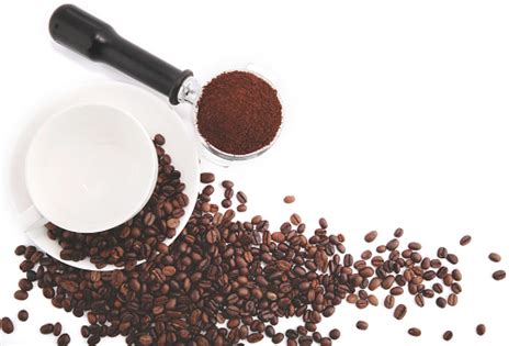 흰색 배경에 분리 된 포타 필터에 커피 접시와 커피 분말에 갈색 볶은 커피 콩 0명에 대한 스톡 사진 및 기타 이미지 0명 갈색 건강한 생활방식 Istock