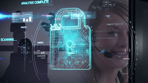 Cybersecurity Symbolized By Digital Lock Animation Over Woman Wearing