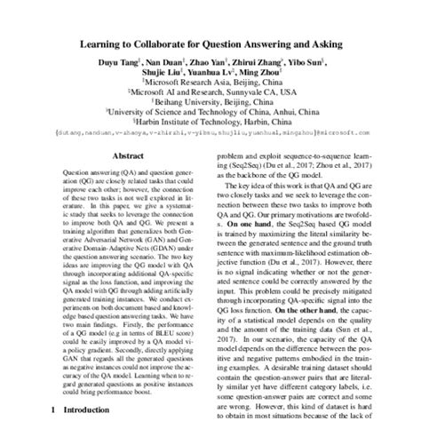 Learning To Collaborate For Question Answering And Asking Acl Anthology