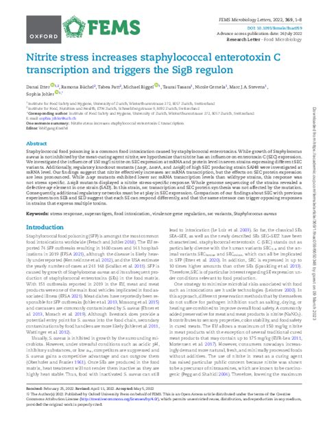Pdf Nitrite Stress Increases Staphylococcal Enterotoxin C
