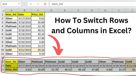 How To Switch Rows And Columns In Excel Youtube