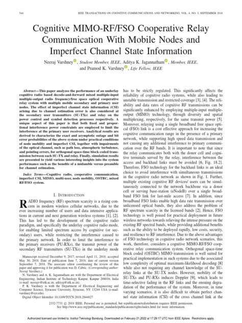 Cognitive Mimo Rf Fso Cooperative Relay Communication With Mobile Nodes