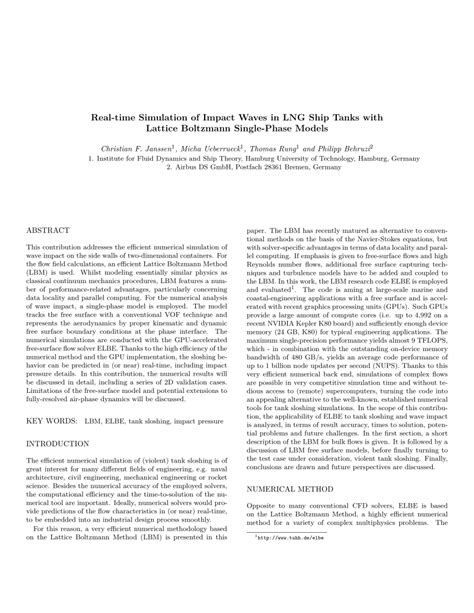 Pdf Real Time Simulation Of Impact Waves In Lng Ship Tanks With Lattice Boltzmann Single Phase