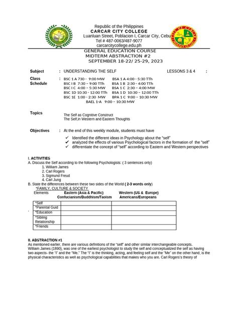Uts Notes And Activity 2 Pdf Self Esteem Self Concept