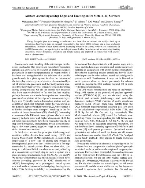 Pdf Adatom Ascending At Step Edges And Faceting On Fcc Metal 110