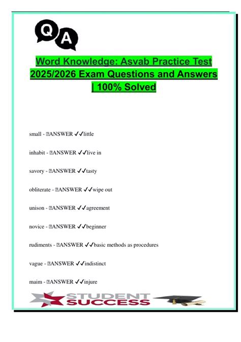 Asvab Word Knowledge Practice Test 2025 2026 Exam Prep 100 Solved