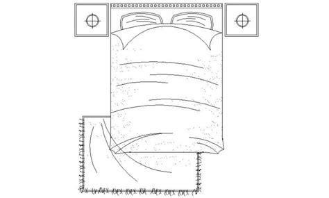 Top Elevation Of Double Bed Furniture Block Autocad File