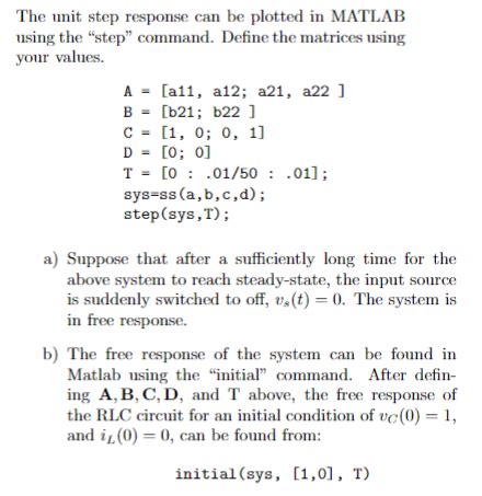 The Unit Step Response Can Be Plotted In MATLABusing Chegg Com