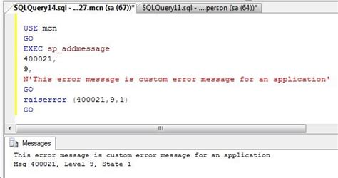 Creating User Defined Error Message In Sql Server 2008