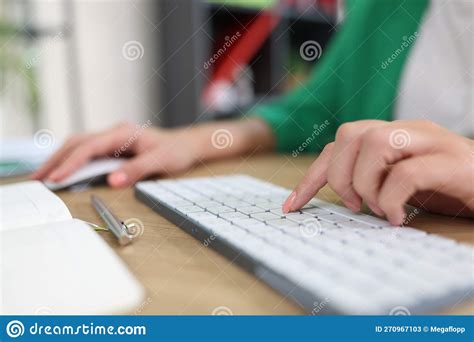 Woman Hand Using Computer Mouse And Typing On Keyboard Stock Image Image Of Finance Manager