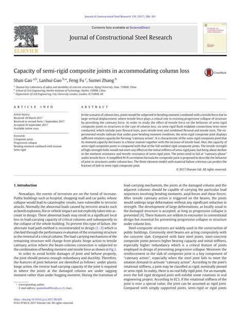 Pdf Capacity Of Semi Rigid Composite Joints In Accommodating Column Loss