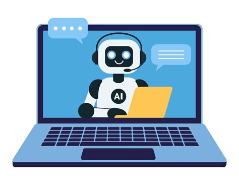 Premium Vector Cute Chat Bot Robot With Yellow Laptop On On The Monitor Screen