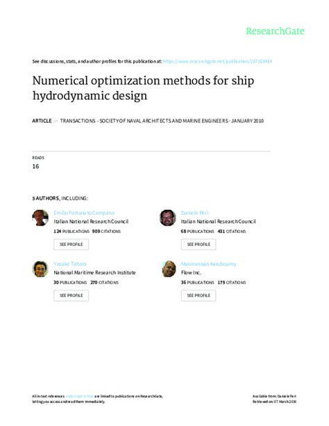 pdf numerical optimization methods for ship hydrodynamic design