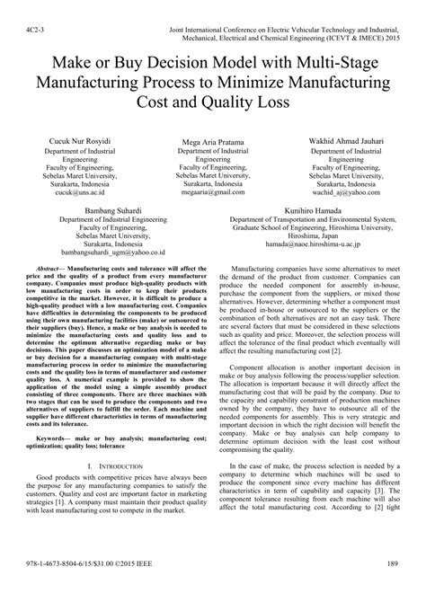 Pdf Make Or Buy Decision Model With Multi Stage Manufacturing Process To Minimize