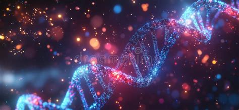 Colorful Dna Double Helix Structure With Glowing Particles And Abstract Background Stock Image