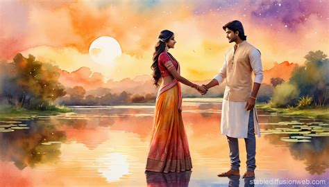 Romantic Indian Couple Moment By Pond Stable Diffusion Online