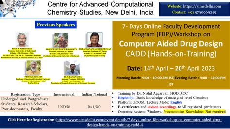 7 Days Online Fdpworkshop On Computer Aided Drug Design Hands On Training Cadd Adv Comp