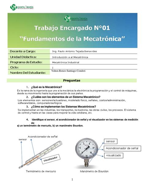 Trabajo De Introduccion A La Mecatronica Pdf