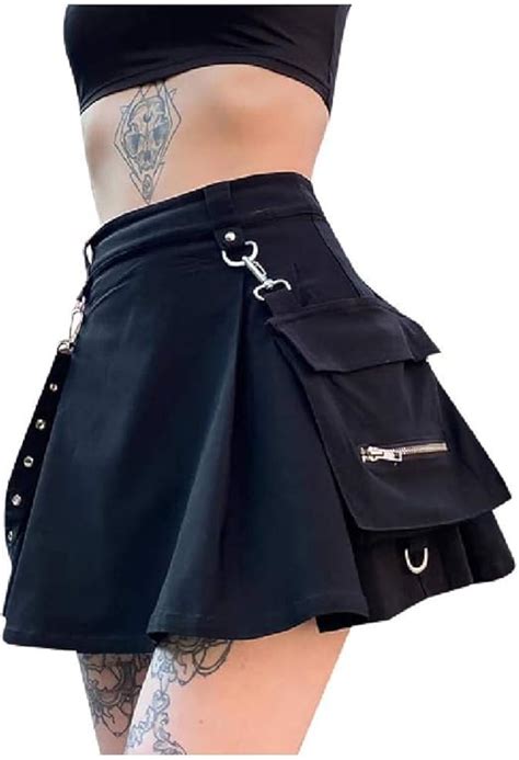Röcke Harajuku Punk Gothic Schwarz Hohe Taille Schwarze Röcke Frauen