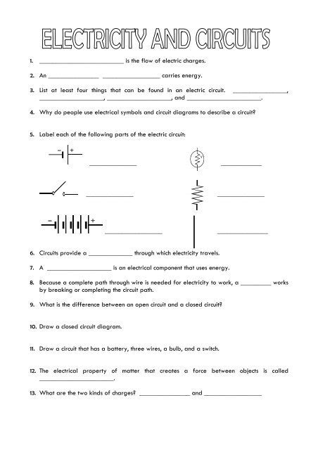 Electrical Circuit Symbols Worksheet
