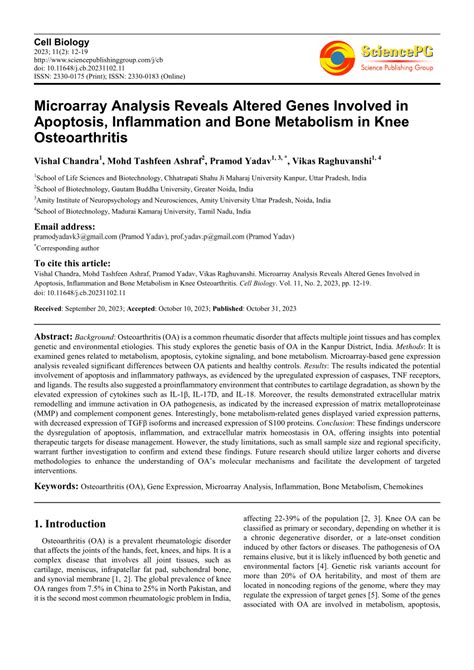 Pdf Microarray Analysis Reveals Altered Genes Involved In Apoptosis Inflammation And Bone