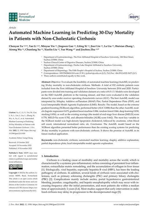 pdf automated machine learning in predicting 30 day mortality in patients with non cholestatic