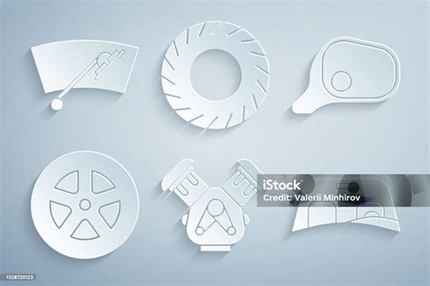 자동차 엔진 거울 바퀴 앞 유리 타이어 및 윈드 스크린 와이퍼 아이콘을 설정합니다 벡터 3차원 형태에 대한 스톡 벡터 아트 및 기타 이미지 Istock