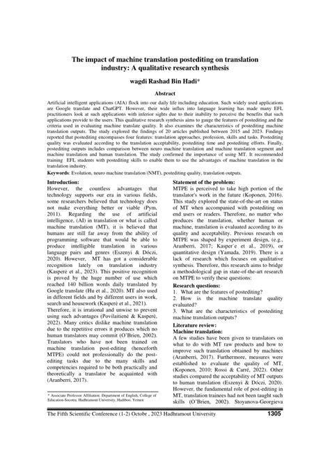 Pdf The Impact Of Machine Translation Postediting On Translation Industry A Qualitative