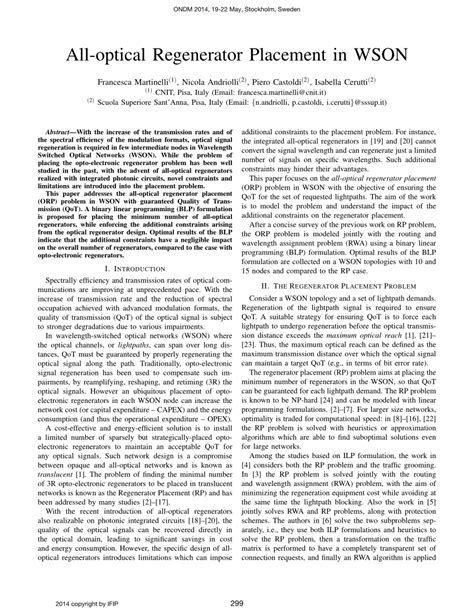 Pdf All Optical Regenerator Placement In Wson