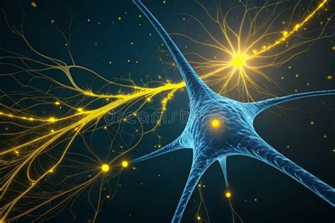 Blue Neural Network Neuron Connection Yellow Dark Background Motion And Energy Concept Modern