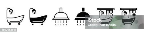 욕실 아이콘입니다 욕조 샤워 아이콘 기호 라인 및 평면 스타일 욕실 벡터 일러스트 레이 션 가구에 대한 스톡 벡터 아트 및 기타 이미지 Istock