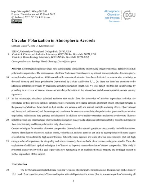Pdf Circular Polarization In Atmospheric Aerosols