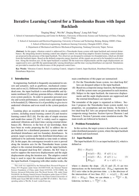 Pdf Iterative Learning Control For A Timoshenko Beam With Input Backlash