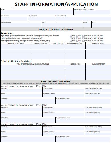 Free 50 Staff Application Samples In Pdf Ms Word