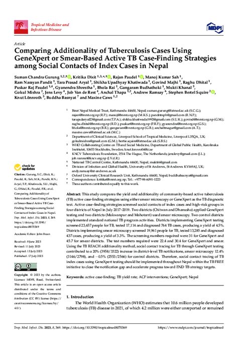 Pdf Comparing Additionality Of Tuberculosis Cases Using Genexpert Or Smear Based Active Tb