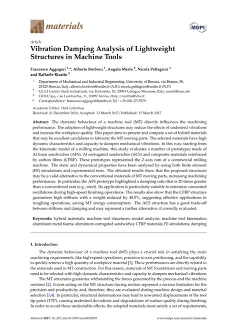 pdf vibration damping analysis of lightweight structures in machine tools