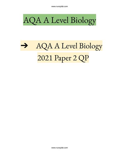 Aqa A Level Biology 2021 Paper 2 Qp Instant Delivery Aqa A Level