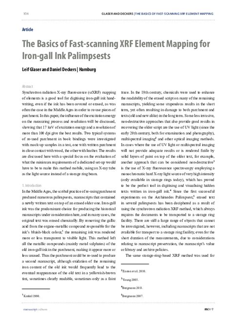 Pdf The Basics Of Fast Scanning Xrf Element Mapping For Iron Gall Ink Palimpsests