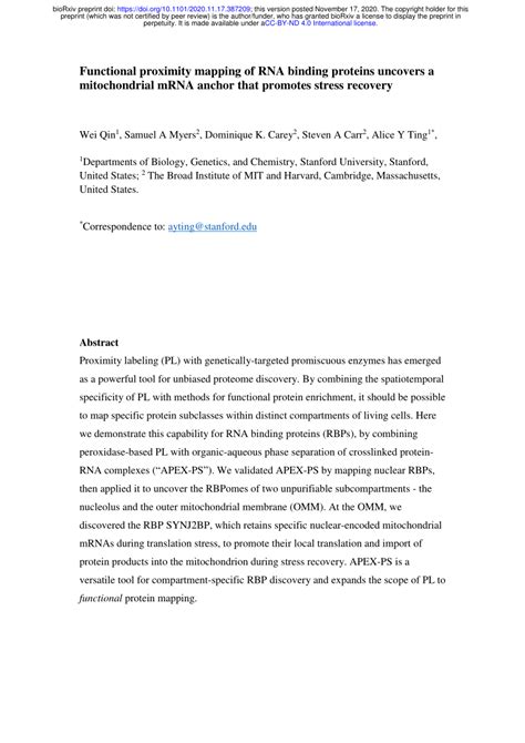 Pdf Functional Proximity Mapping Of Rna Binding Proteins Uncovers A
