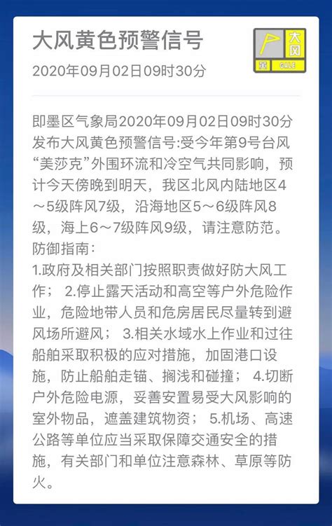 【预警】台风“美莎克”发威，即墨气象局发布大风黄色预警！澎湃号·政务澎湃新闻 The Paper